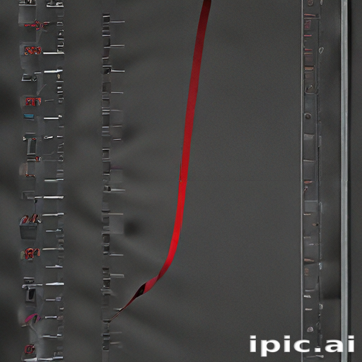 Abstract Composition of Vertical Strips with a Vibrant Red Ribbon Accent