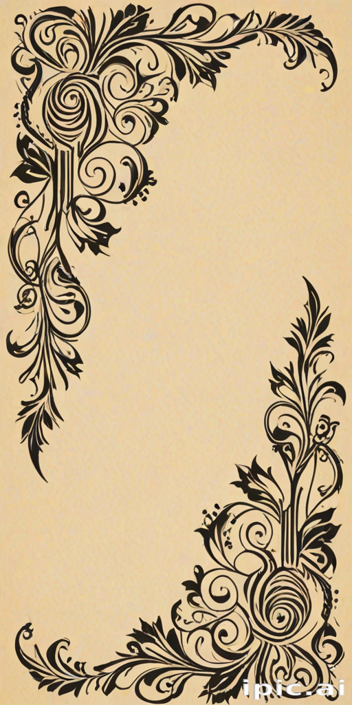 Elegant Floral Design Border with Intricate Swirls and Curves on Beige ...