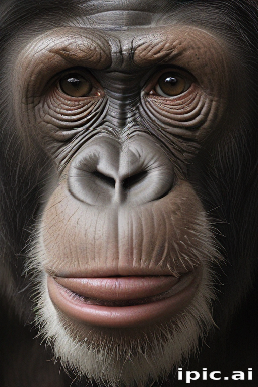 A Close-Up Portrait of a Thoughtful and Expressive Chimpanzee Face.