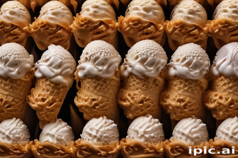 A Delightful Array of Ice Cream Cones Perfectly Arranged in Rows.