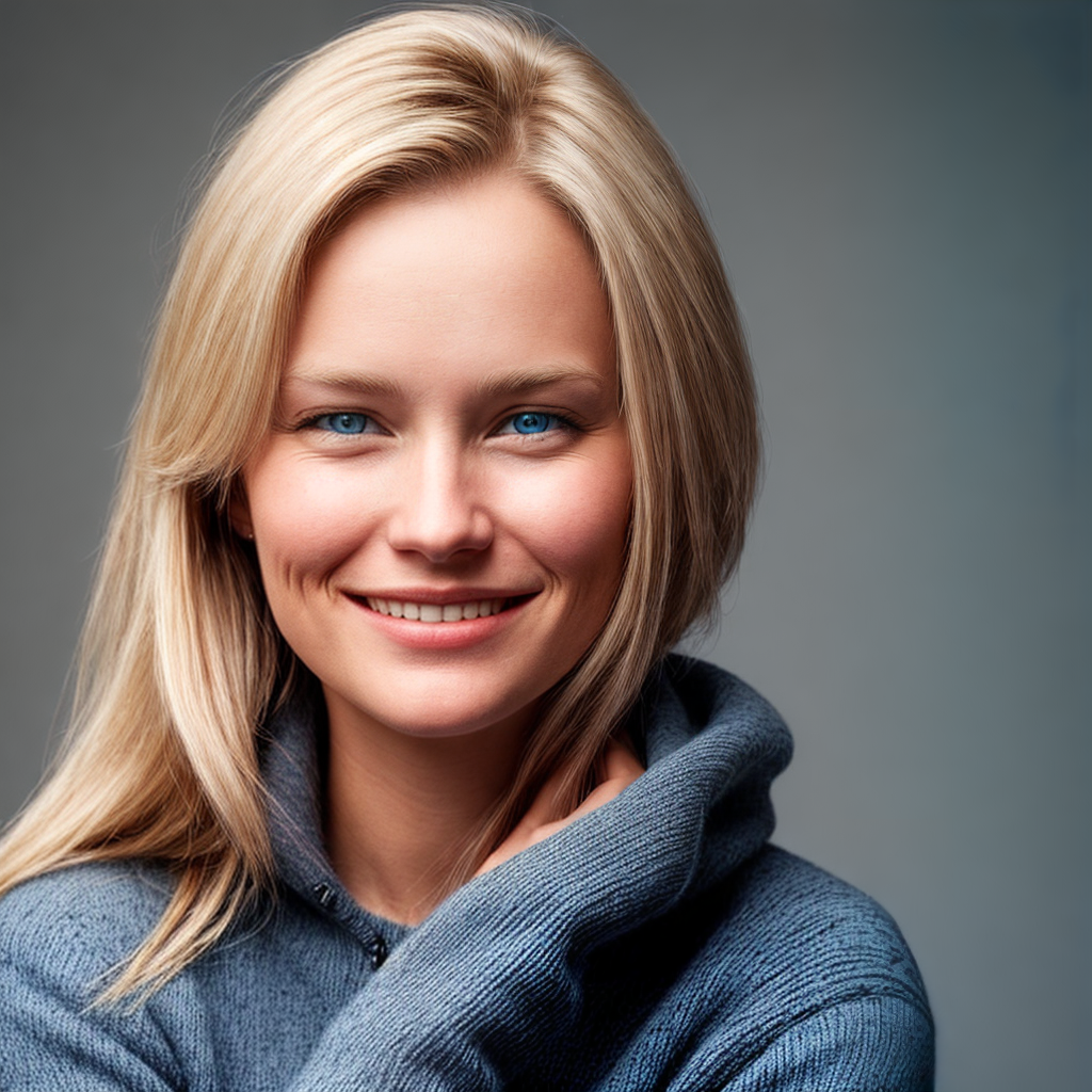 shy smiling Scandinavian female with blonde hair blue eyes full face ...