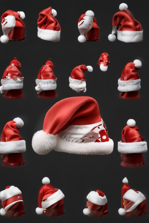 A Collection of Festive Red Santa Hats Displayed on Various Models