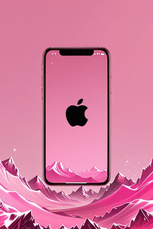 Elegant Pink Mountains Surrounding a Sleek iPhone with Apple Logo