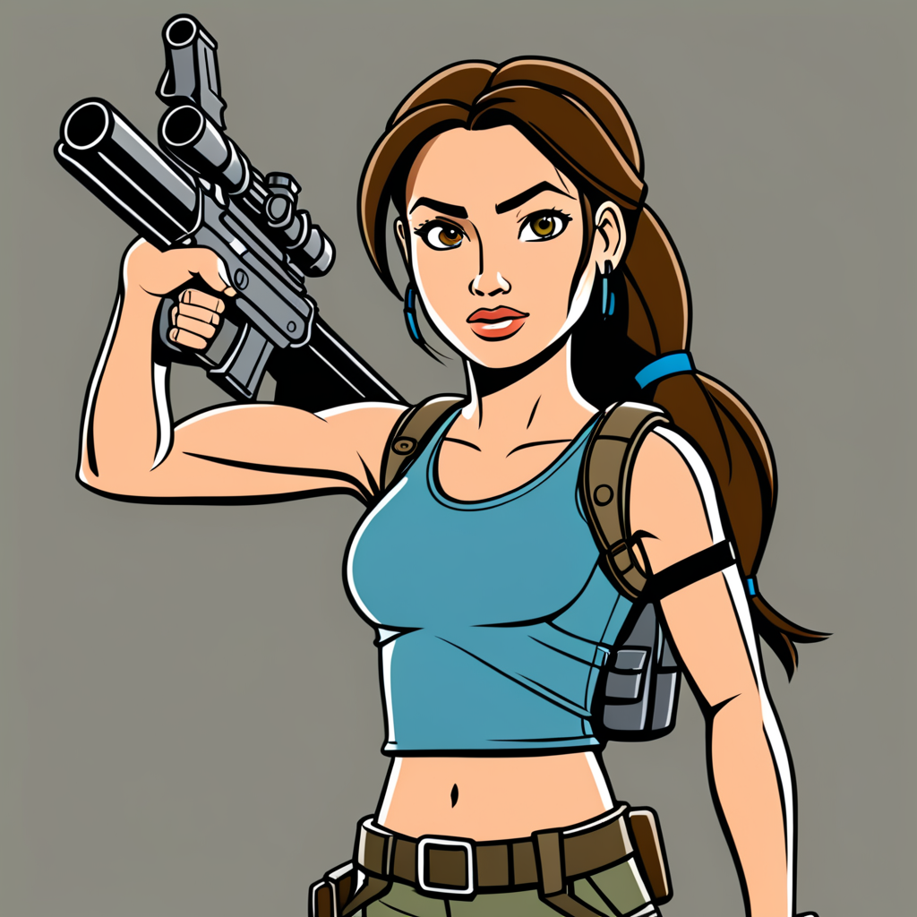 kid Lara croft from the cartoon. Cartoon style. lined flat colors ...