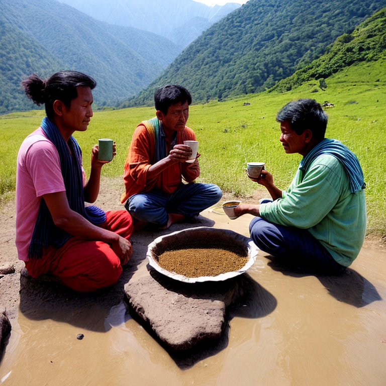Nepalese people drinking tea