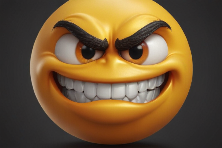 Grinning Emoji with Mischievous Expression and Intense Eyebrows in 3D ...