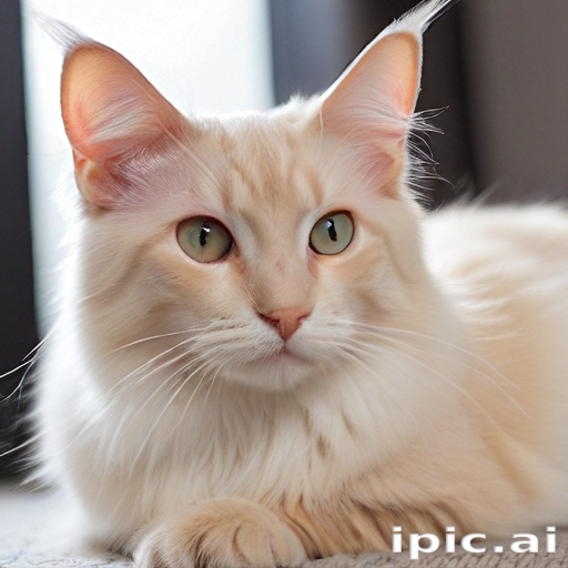 Elegant Cream-Colored Cat with Striking Green Eyes Relaxing at Home