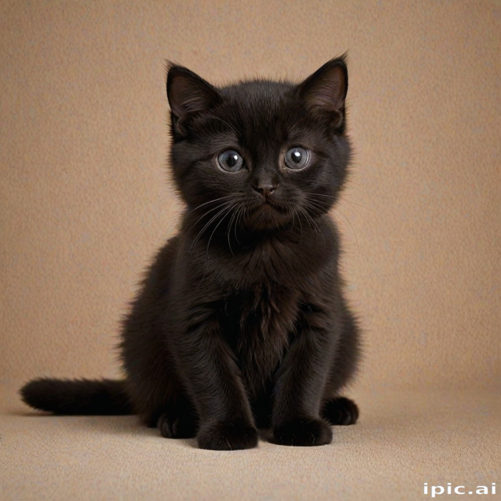 A Cute Black Kitten with Bright Eyes Posing Adorably for the Camera.