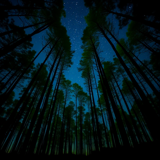 Majestic Night Sky Illuminated by Stars Above Towering Forest Trees