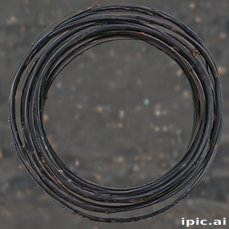 Close-Up View of a Circular Bundle of Black Wire Coils on Surface