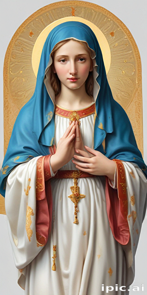 A Serene Representation of the Virgin Mary in Prayerful Contemplation