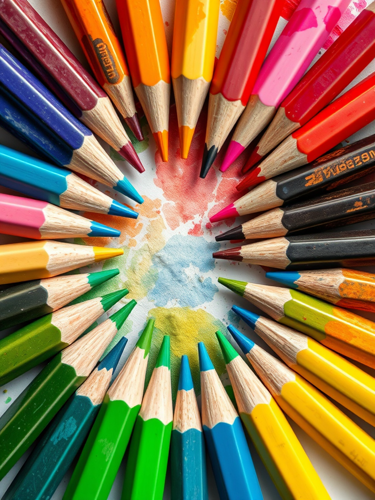 A Vibrant Circle of Colored Pencils Surrounding a Colorful Watercolor ...