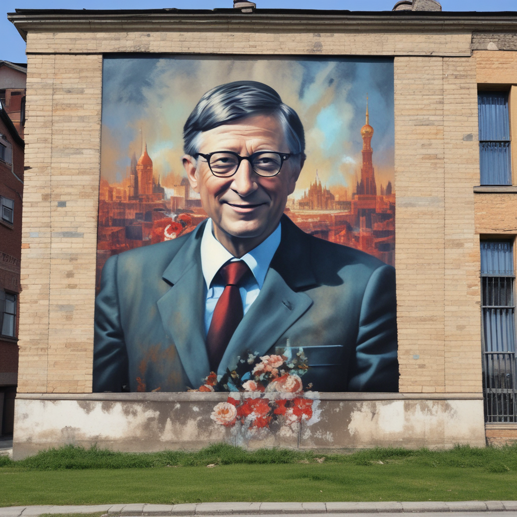 faded and worn Soviet military power style propaganda mural on a ...