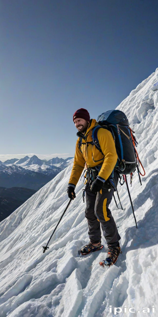 Adventurous Mountaineer Trekking Across a Majestic Snow-Capped Glacier ...