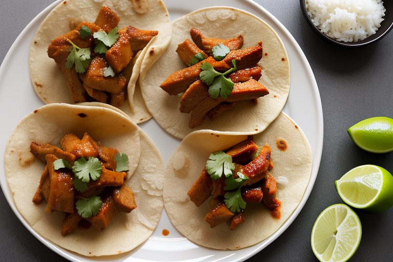 Deliciously Spiced Tacos Served with Fresh Cilantro and Lime Wedges.