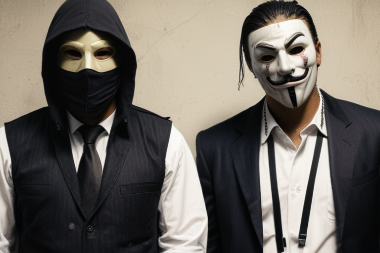 maffia gangsters with vendetta masks