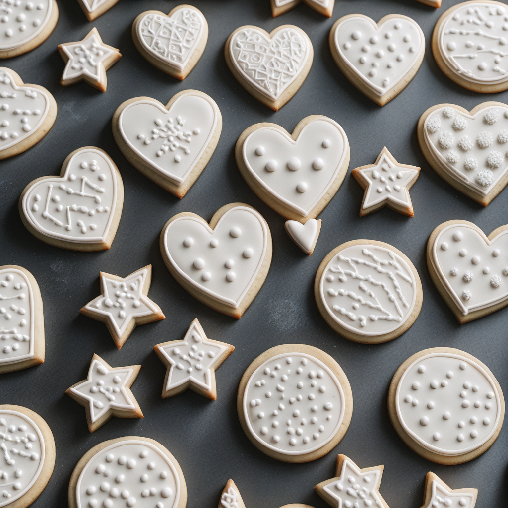 Decoratively Iced Cookies in Heart and Star Shapes Ready for Enjoyment
