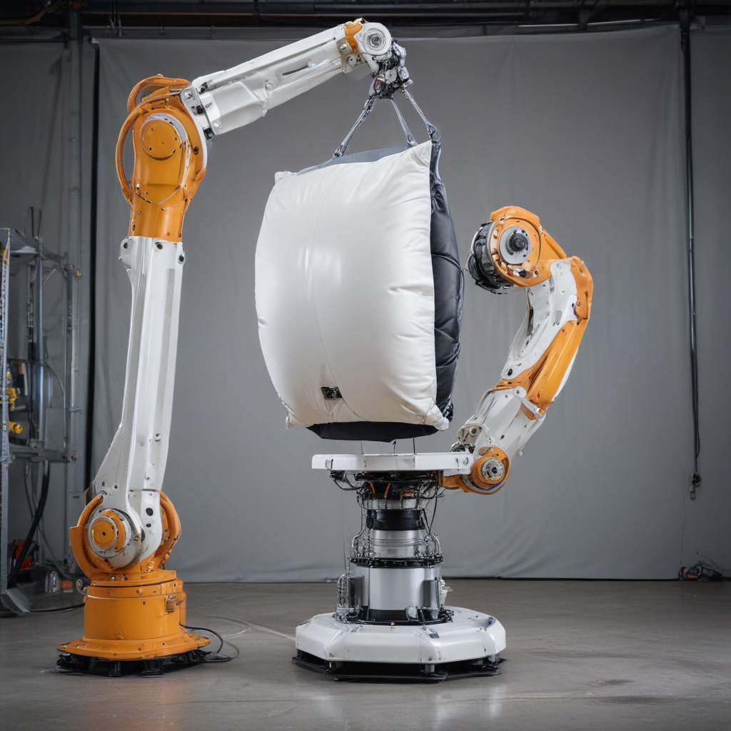 Industrial robot holding an airbag