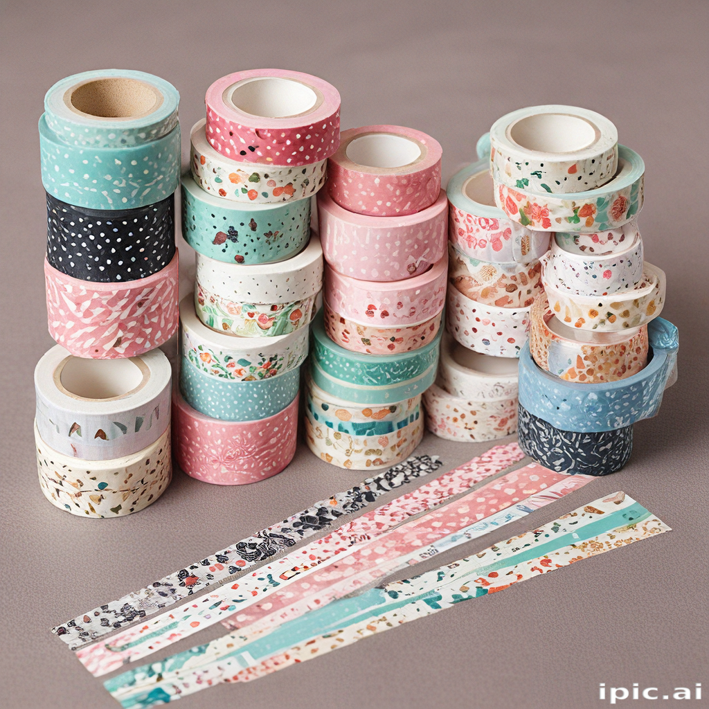 Colorful Collection of Decorative Washi Tapes Stacked in Various Patterns