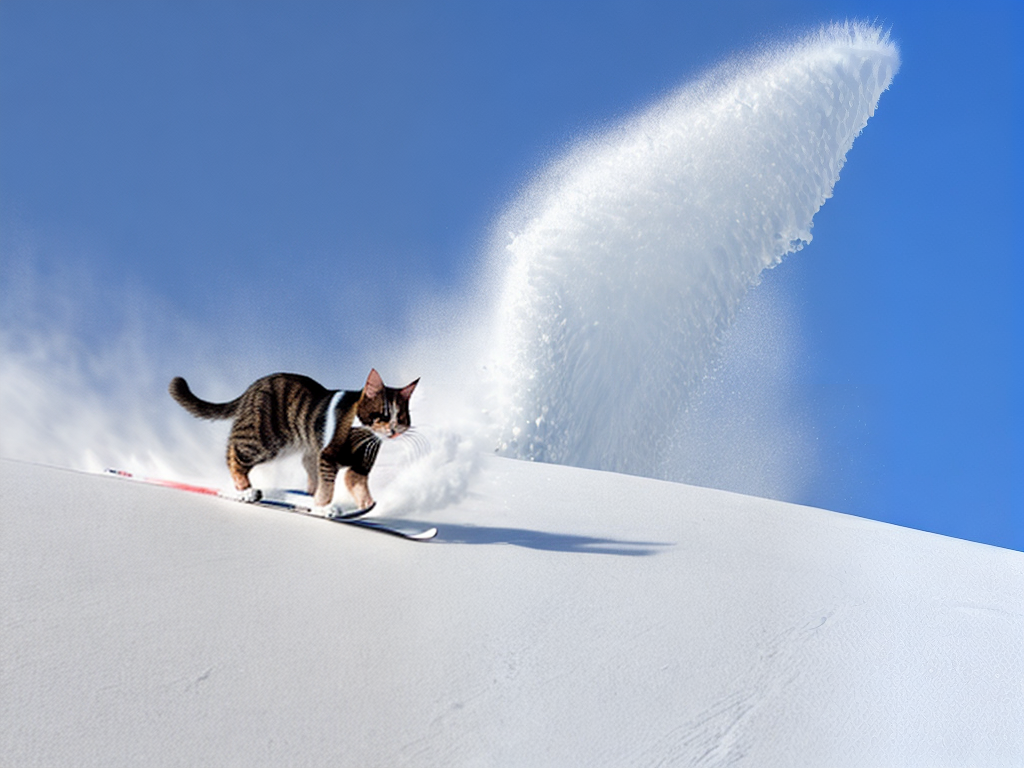 Close up of a Cat skiing off a cliff