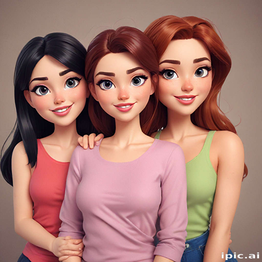 Three Animated Friends Posing Together with Bright Smiles and Stylish ...