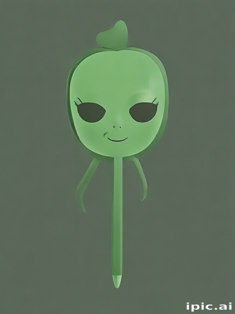 Whimsical Green Alien-Themed Pen with a Cheerful Face and Design