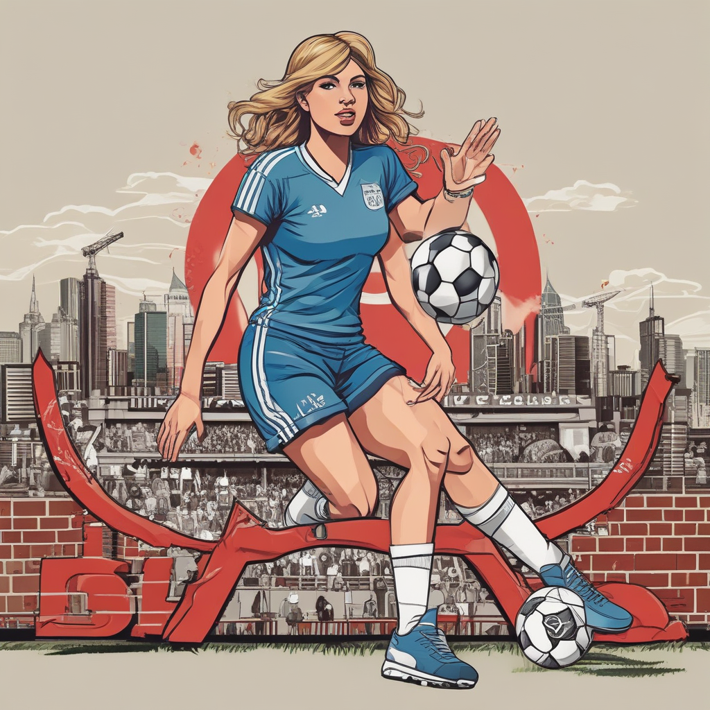 CCCP propaganda style mural of football super bowl with Taylor Swift