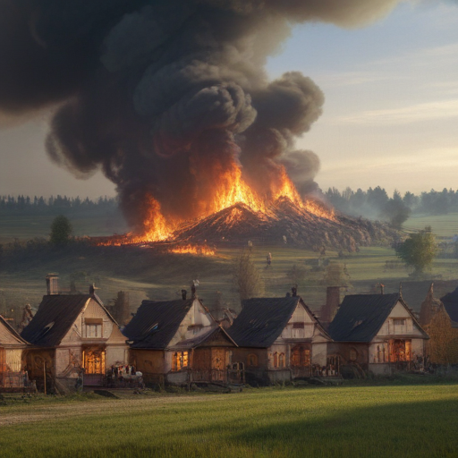 Fantasy medievale Village on Fire Seven from a wood