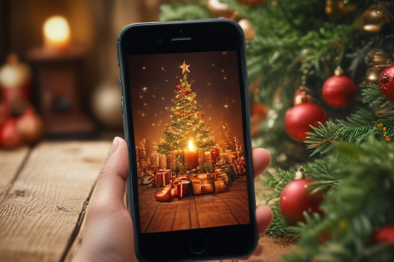 Capturing the Holiday Spirit: A Phone Displaying a Festive Christmas Scene