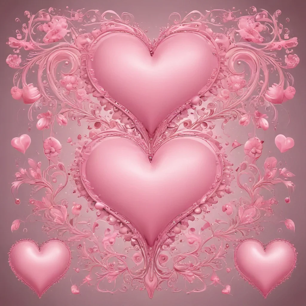 Elegant Pink Hearts Surrounded by Delicate Floral Designs and Swirls