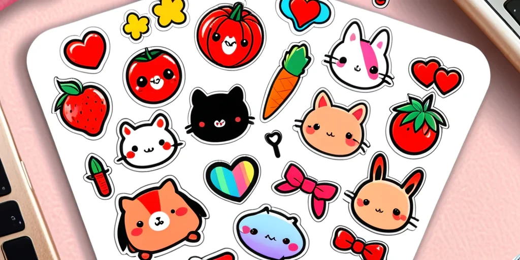 Colorful and Cute Sticker Collection Featuring Adorable Animals and Fruits.