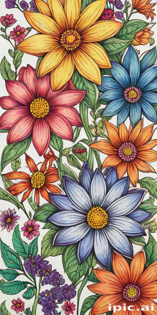 Vibrant Floral Pattern Featuring Colorful Flowers and Lush Green Leaves
