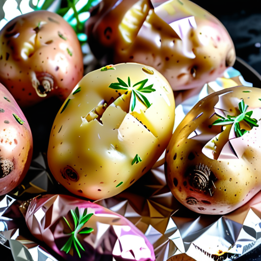 Creative Arrangement of Unique Potatoes Decorated with Fresh Green Herbs