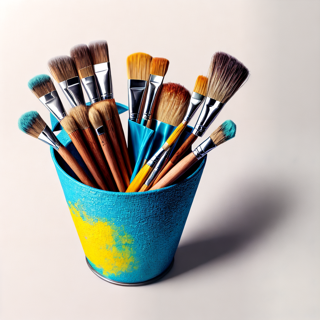 A 2D UI of a single paint bucket made of wood and a paint brush on a ...