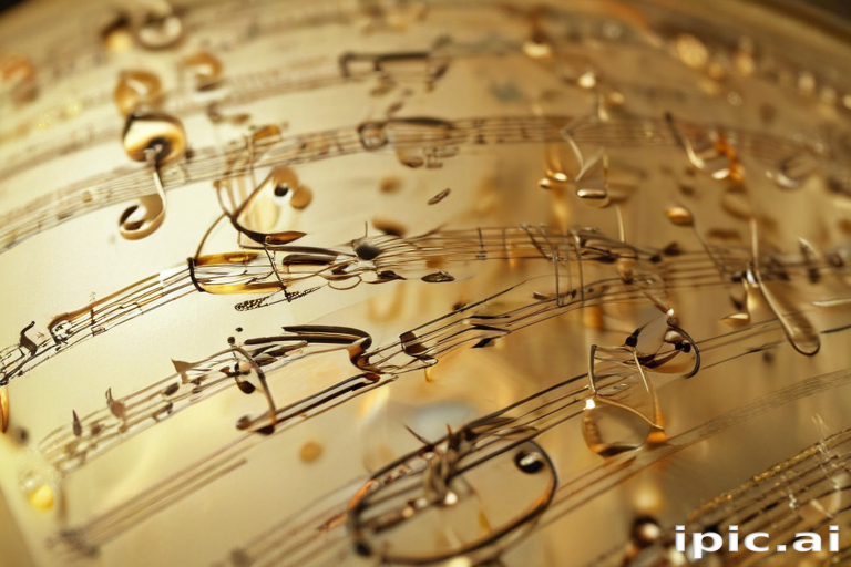 Melodic Rain: Musical Notes Captured in Glimmering Water Droplets