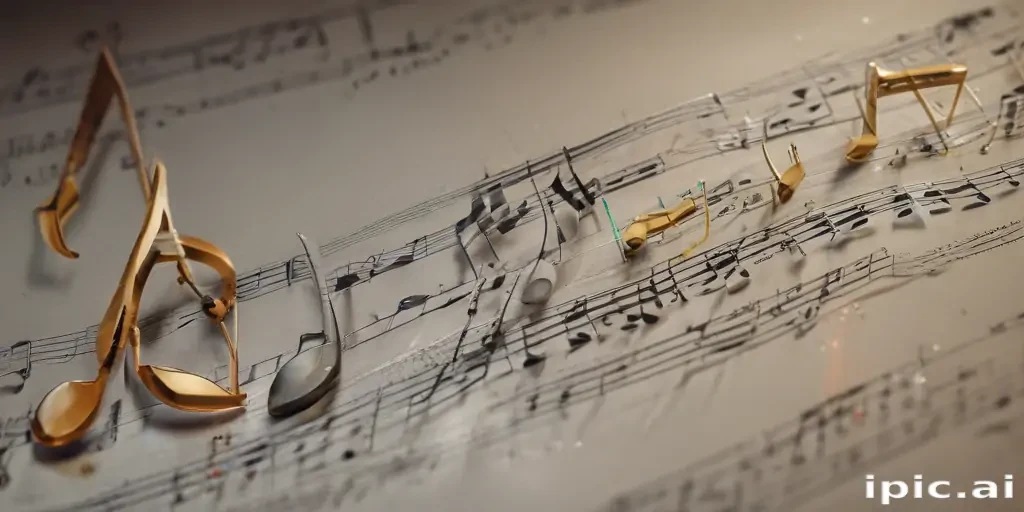 Elegant Musical Notes Crafted from Gold on a Background of Sheet Music