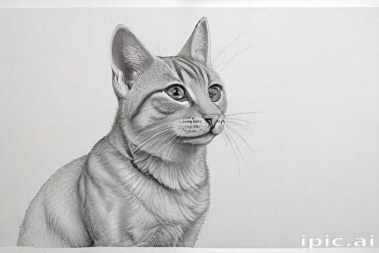 Intricate Pencil Drawing of a Majestic Cat with Detailed Features