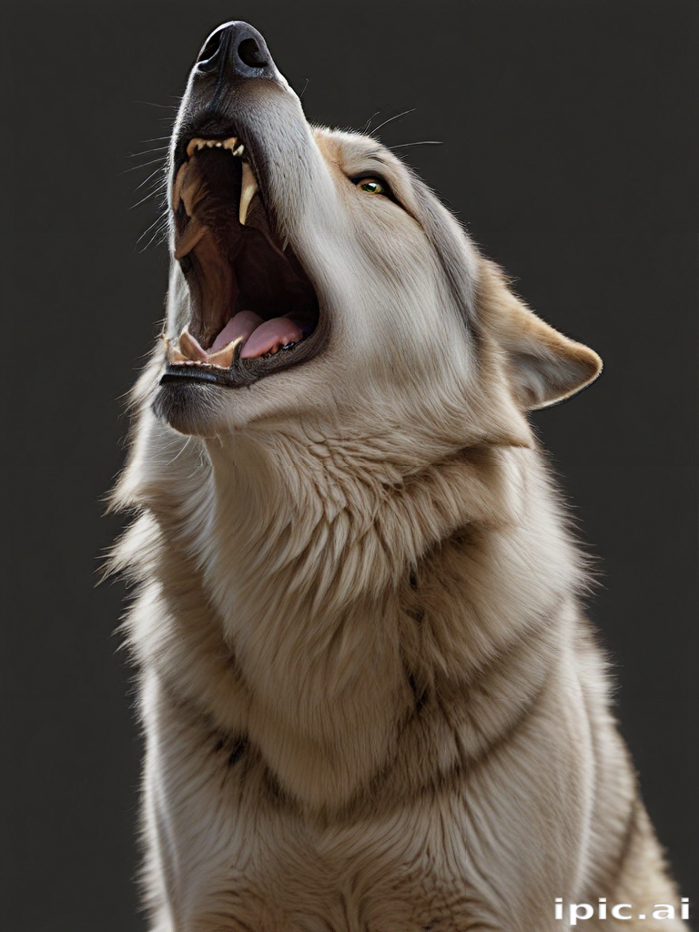 Lone Wolf Howling Beautifully Against a Dark Background at Night