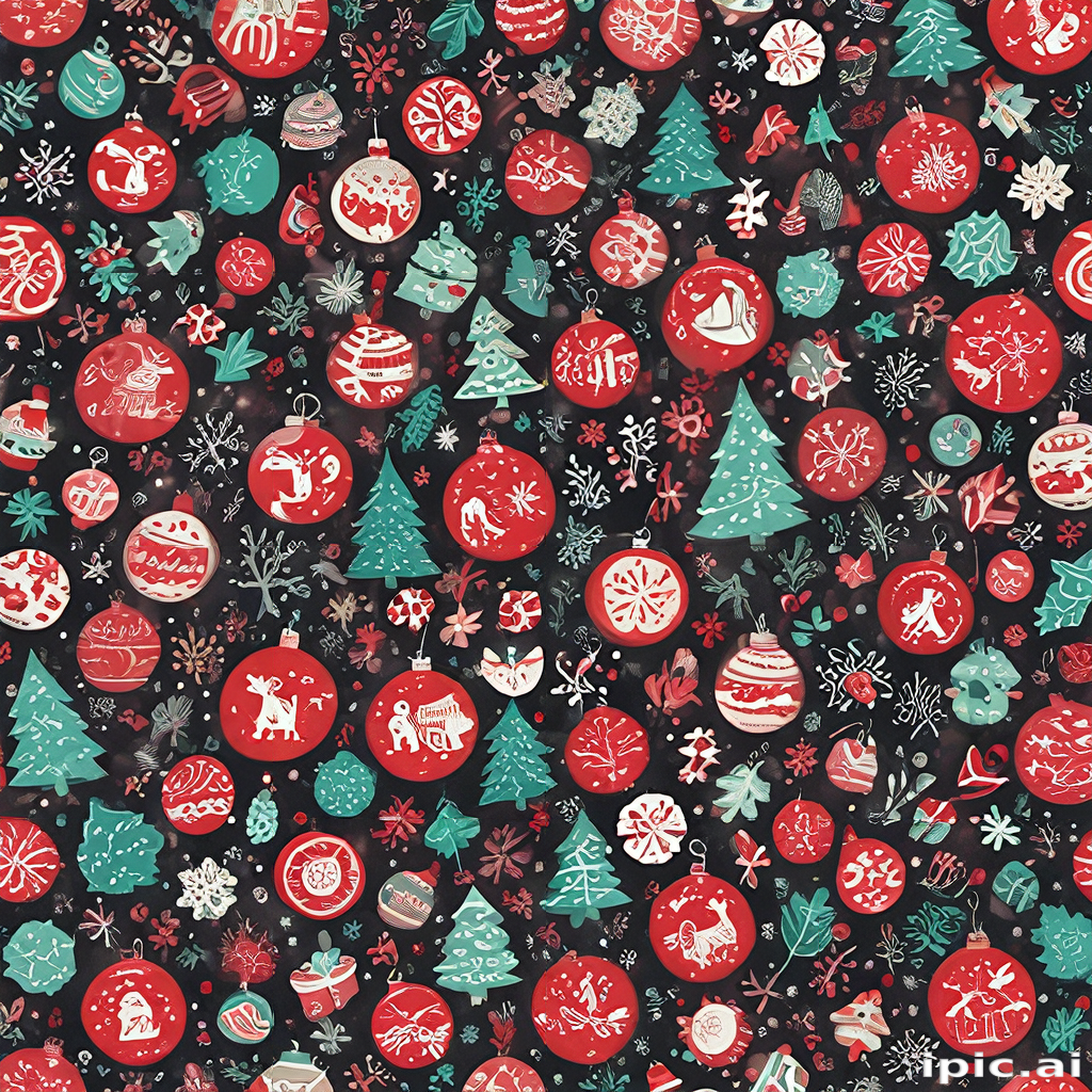 Festive Holiday Pattern Featuring Ornaments, Trees, and Winter-Themed ...