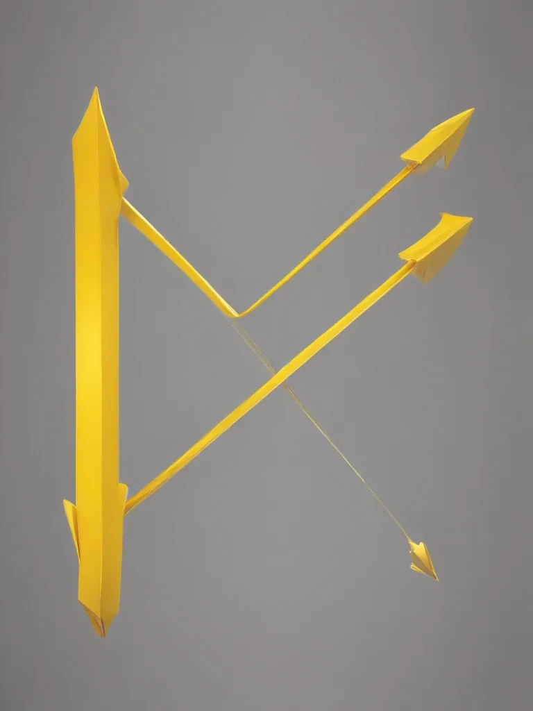 Bright Yellow Archery Bow with Two Arrows in Dynamic Positioning