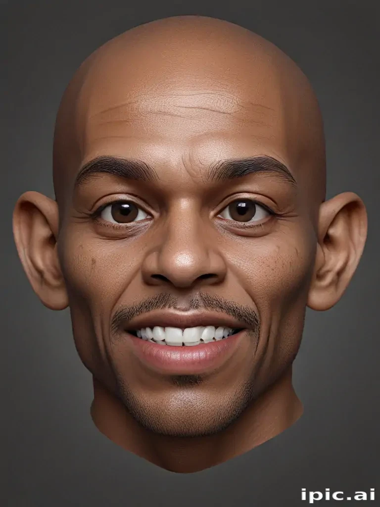 Realistic 3D Render of a Smiling Bald Man with Friendly Expression.
