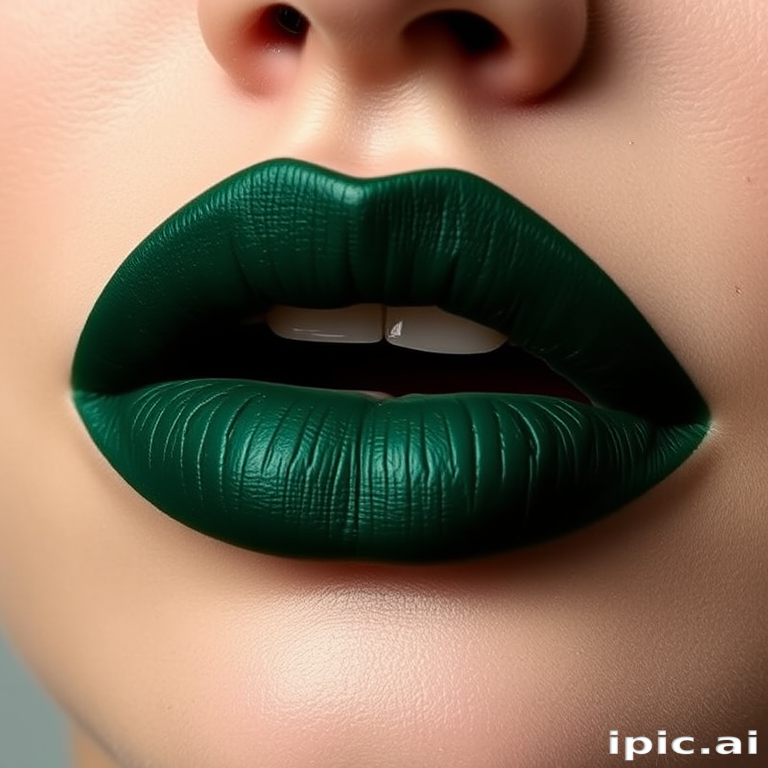 Bold and Unique Green Lipstick on Smooth Lips for Artistic Expression