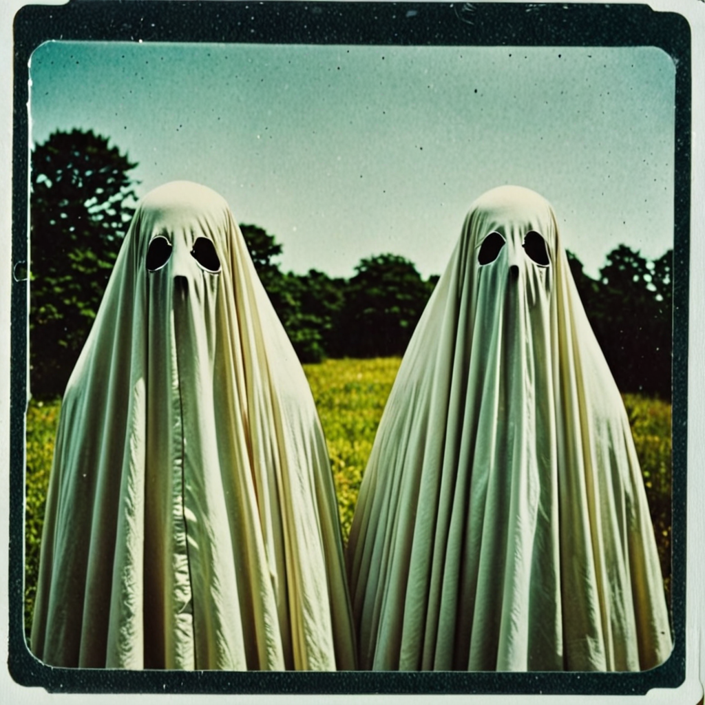 a close up polaroid of two male ghosts