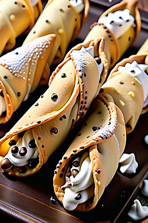 Delicious Cannoli Filled with Cream and Chocolate Chips on a Plate.