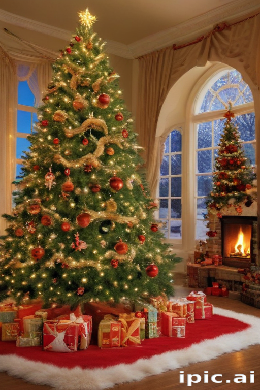 A Cozy Christmas Scene with Beautifully Decorated Trees and Gifts.