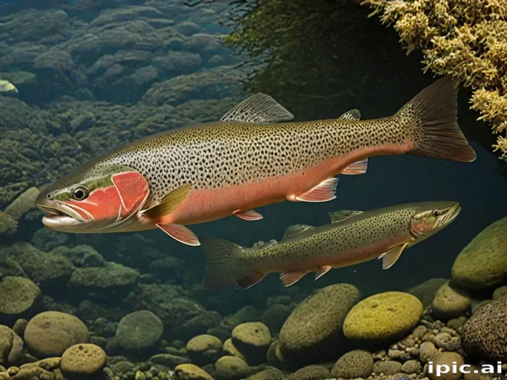 Underwater Scene Featuring Colorful Trout Swimming Among Smooth River ...