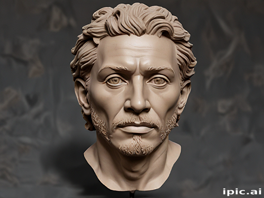 Realistic Sculpted Bust of a Male Figure with Intricate Hair Details