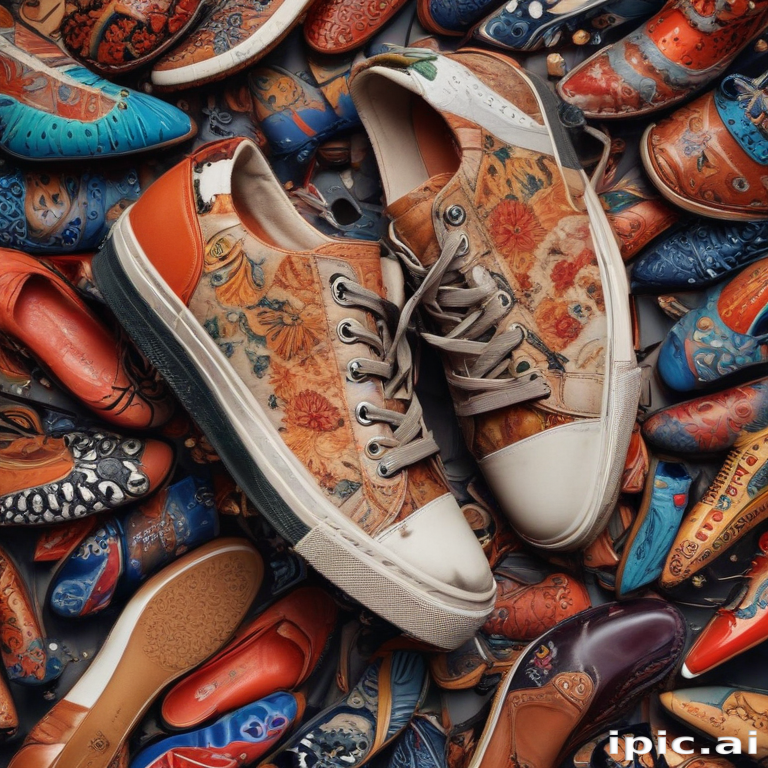 Colorful Collection of Unique Footwear Surrounding a Stylish Pair of ...