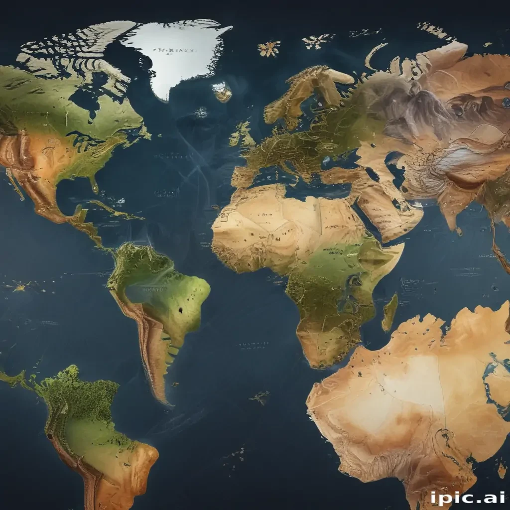 Detailed World Map Illustrating Geographic Features and Natural ...
