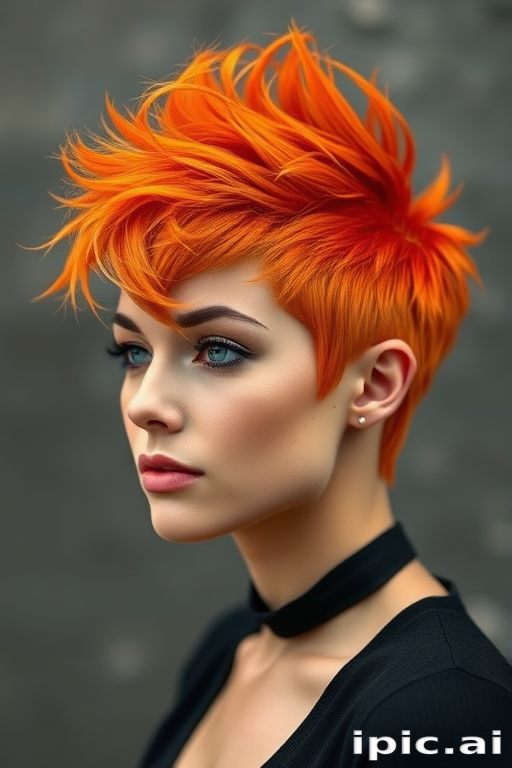 Fiery orange pixie cut with textured spikes, the "Phoenix Flame" style ...